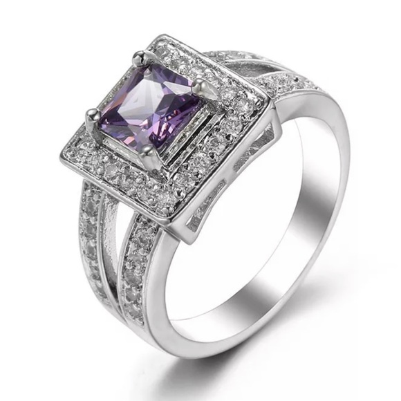 Jewelry | 925 Sterling Silver Purple Princess Cut Ring Sz 9 | Poshmark